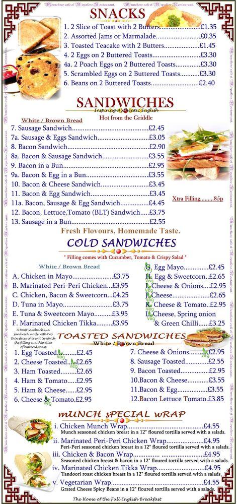 Menu at Munchees Cafe & Restaurant, Reading