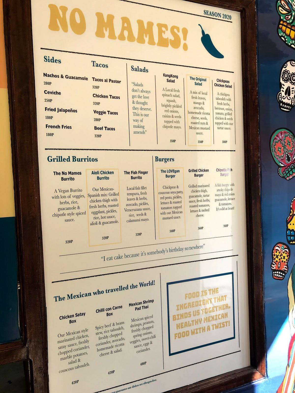 Menu at NO MAMES! restaurant, El Nido