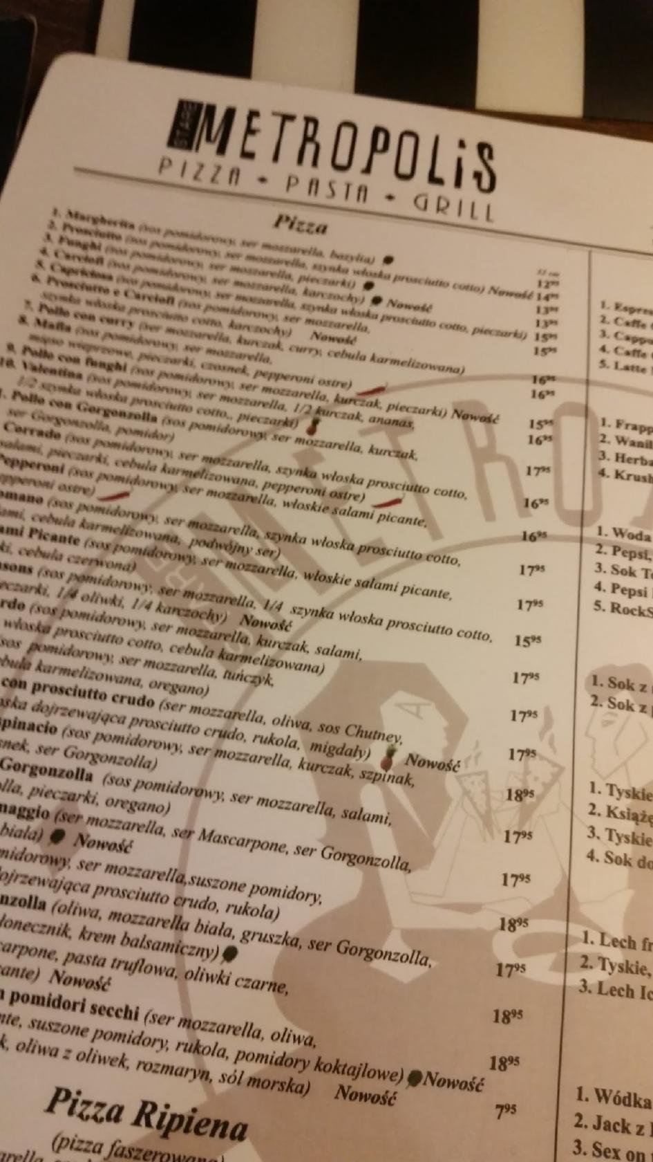 Menu at Old Metropolis Podmurna 28 pizzeria, Torun, Podmurna 28