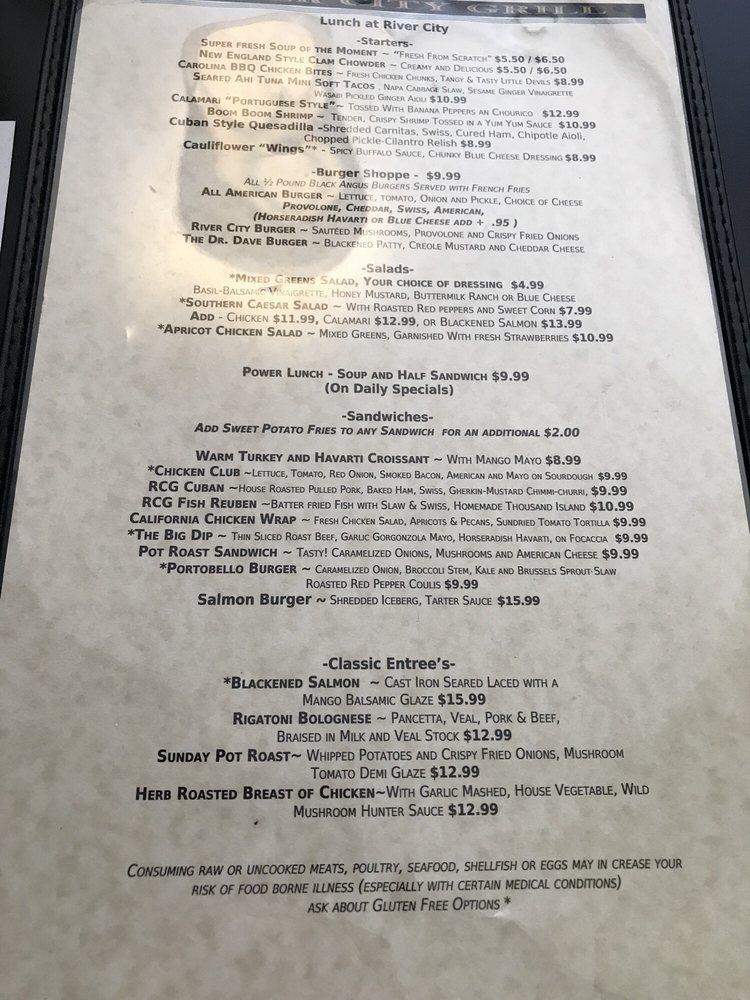 Menu at River City Grill restaurant, Punta Gorda