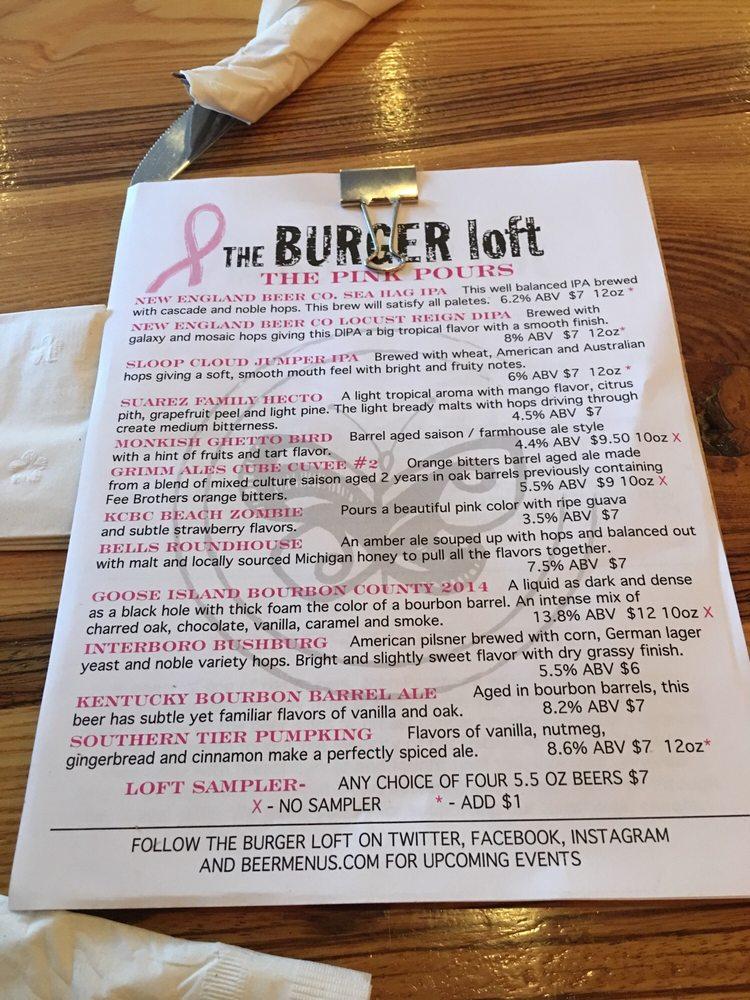 Carta del pub y bar The BURGER Loft, New City