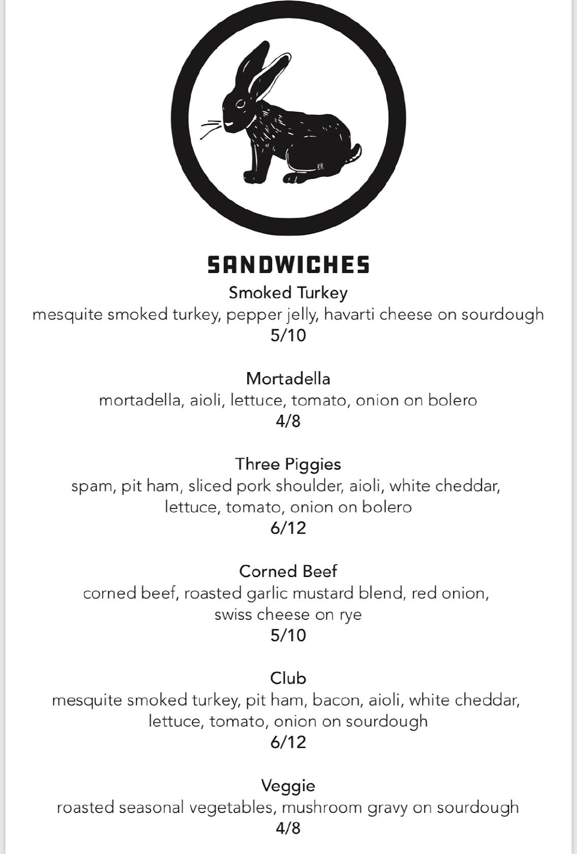 Menu at The Black Rabbit pub & bar, Savannah