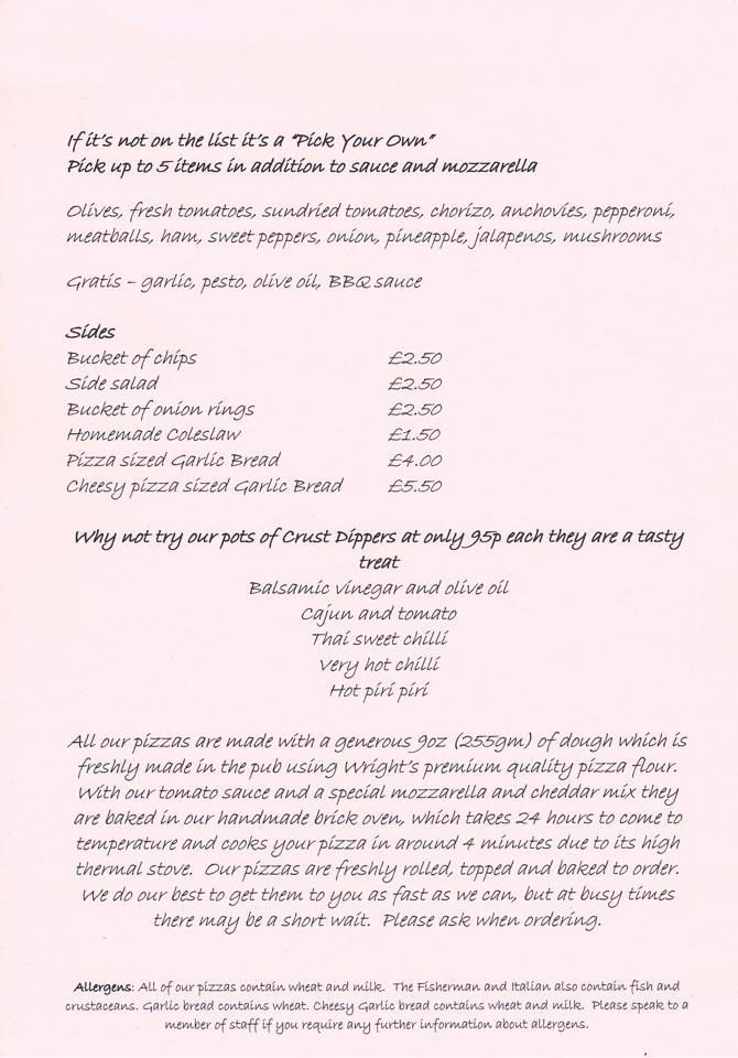 Menu at The Bull Shed steakhouse, Belper