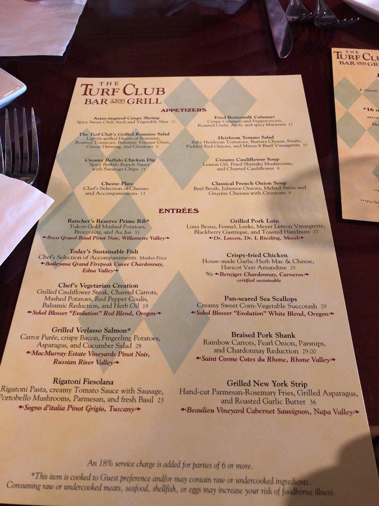 Menu at The Turf Club Lounge, Orlando