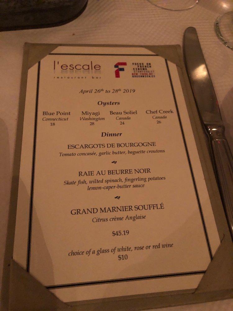 Menu at l'escale restaurant, Greenwich