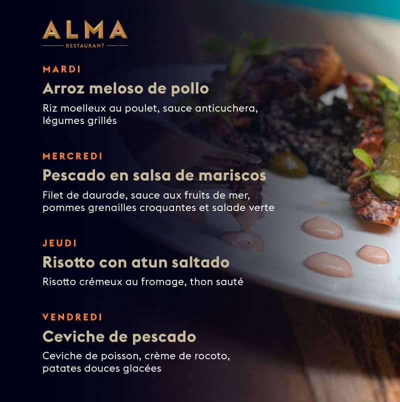 Speisekarte von Alma Restaurant, Genf