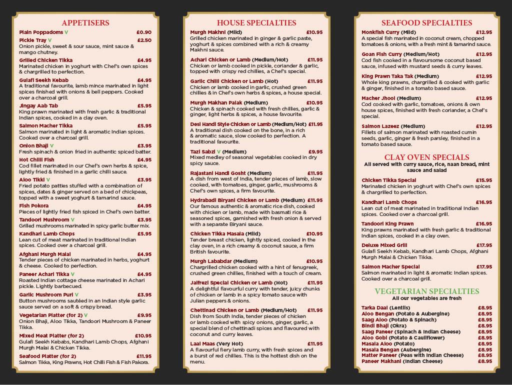Menu at Anila restaurant, Belper