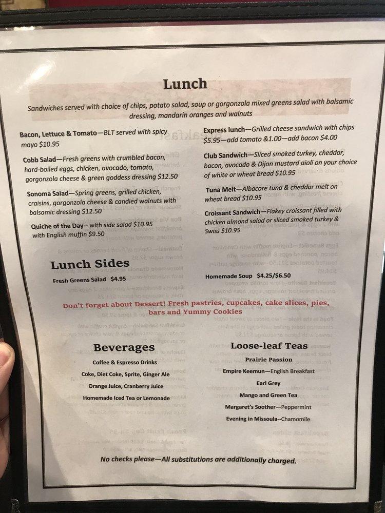 Menu at Bon Vie Cafe, Saint Paul, 485 Selby Ave
