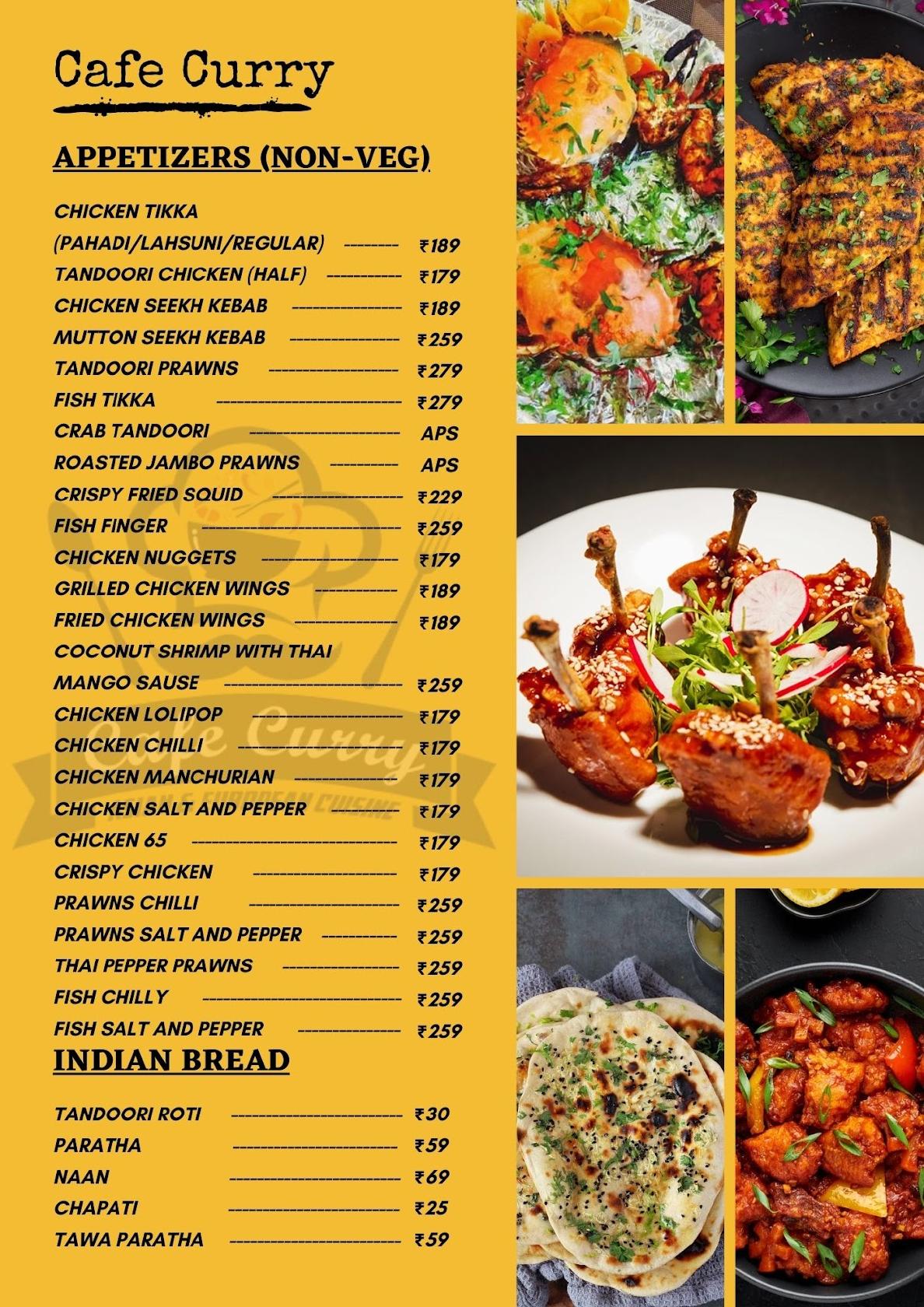 Menu at Cafe Curry, Chennai