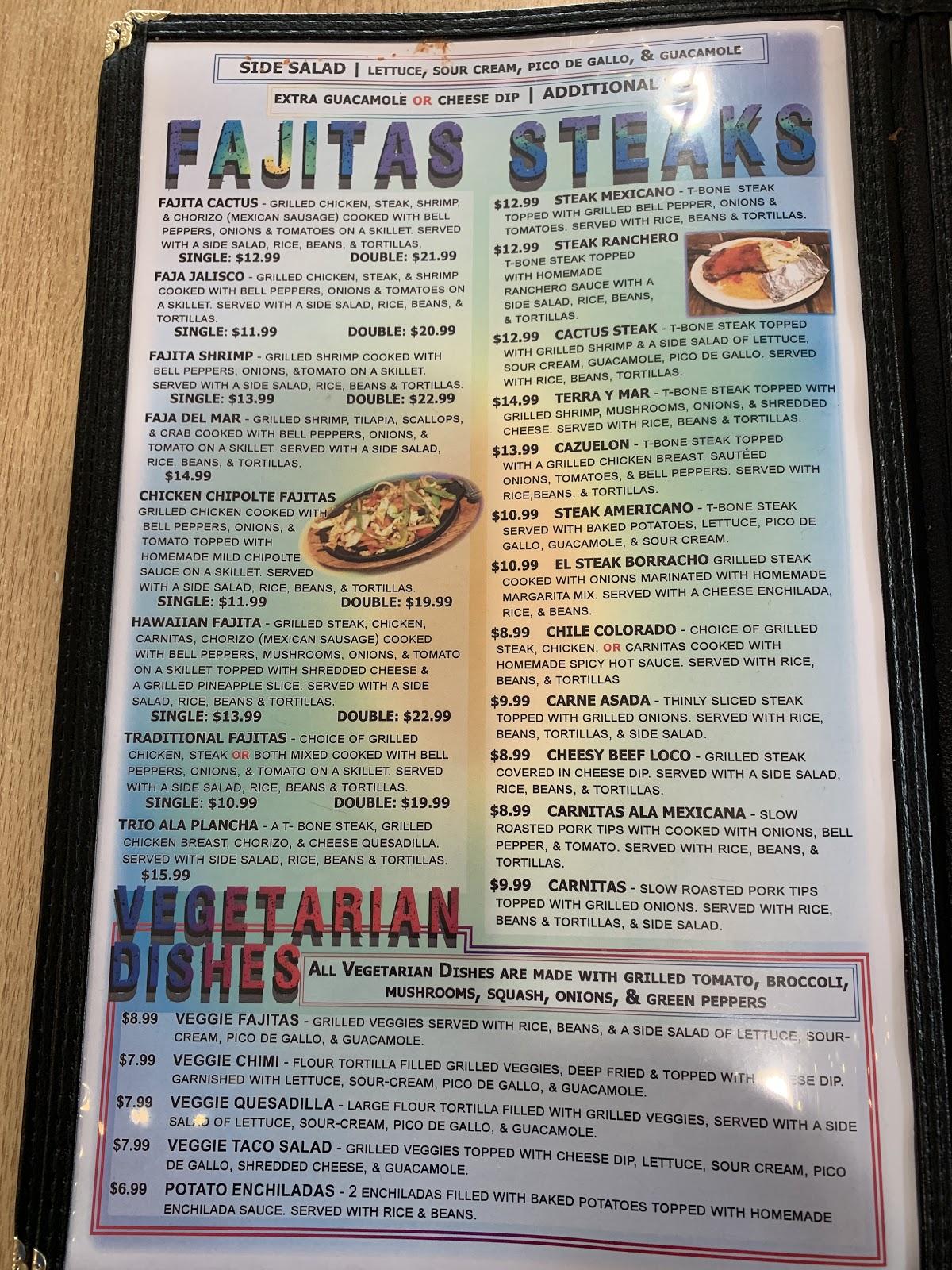 Menu at El Cactus Mexican Restaurant, Taylorville
