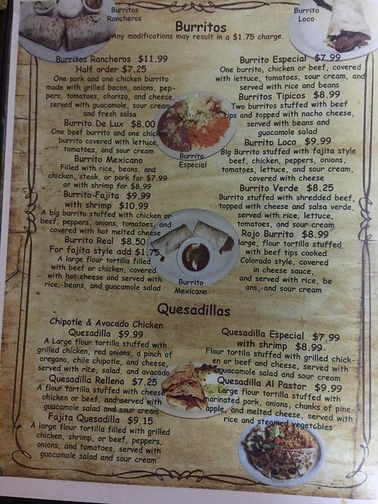 Menu at El Monte Mexican Restaurant, White Bluff