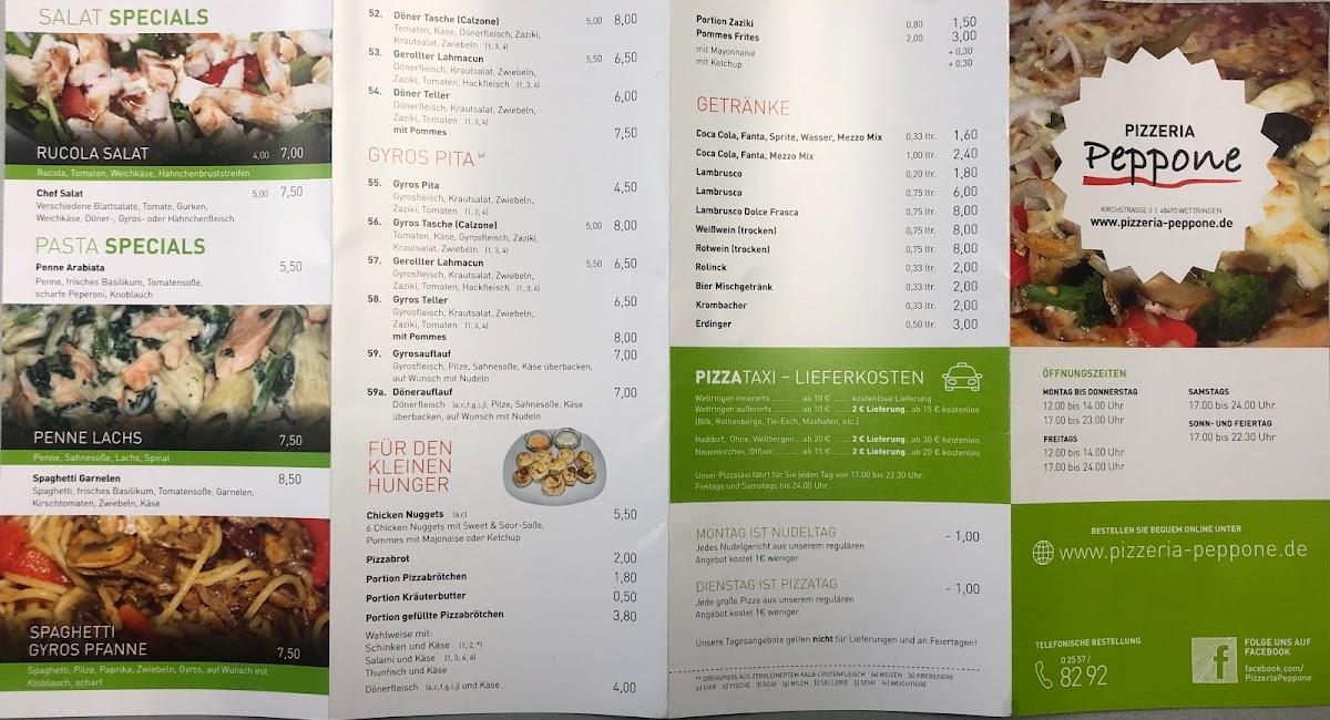 Speisekarte von Pizzeria Peppone, Wettringen