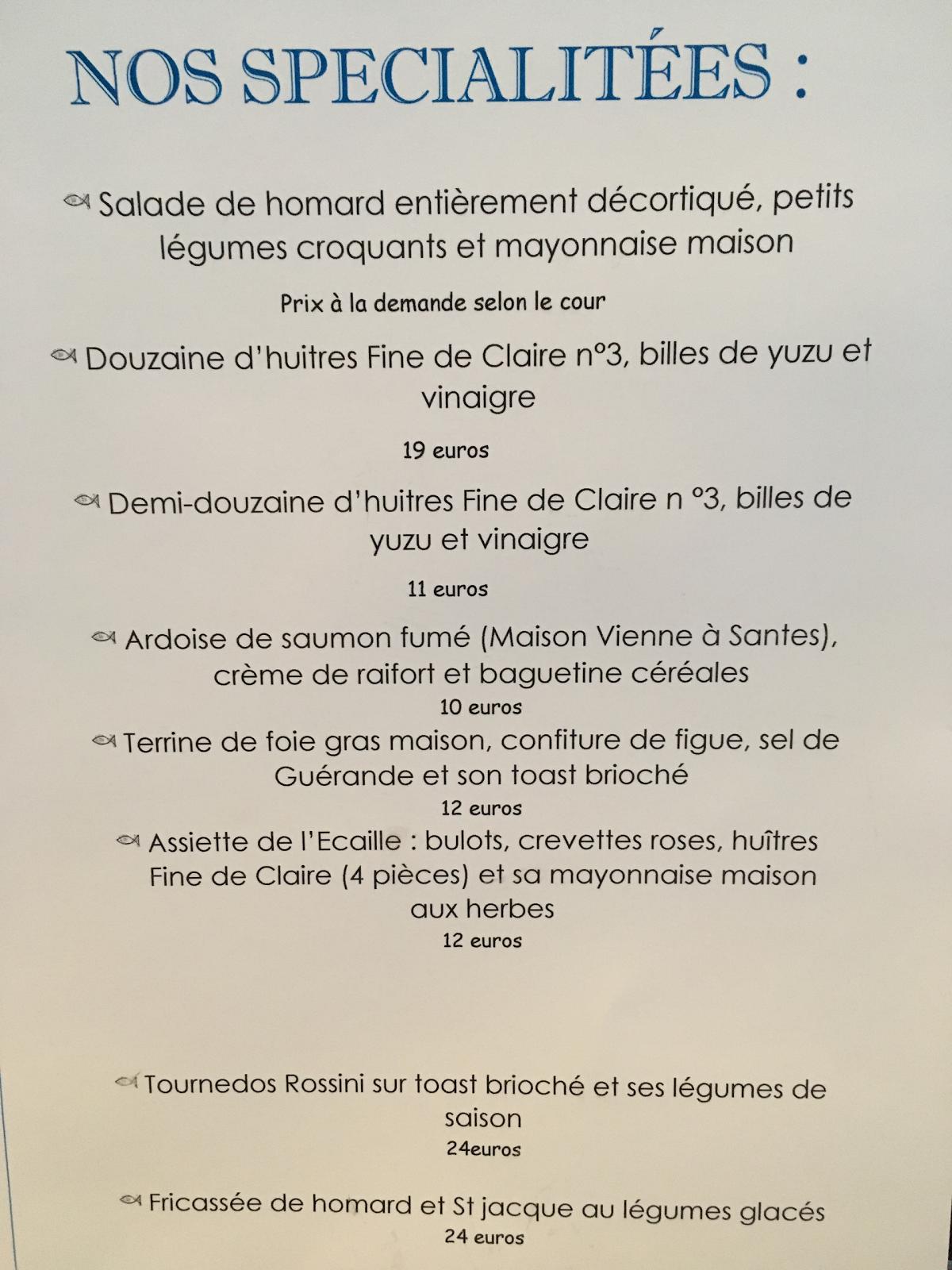 Menu au Restaurant L'écaille, Fournes-en-Weppes