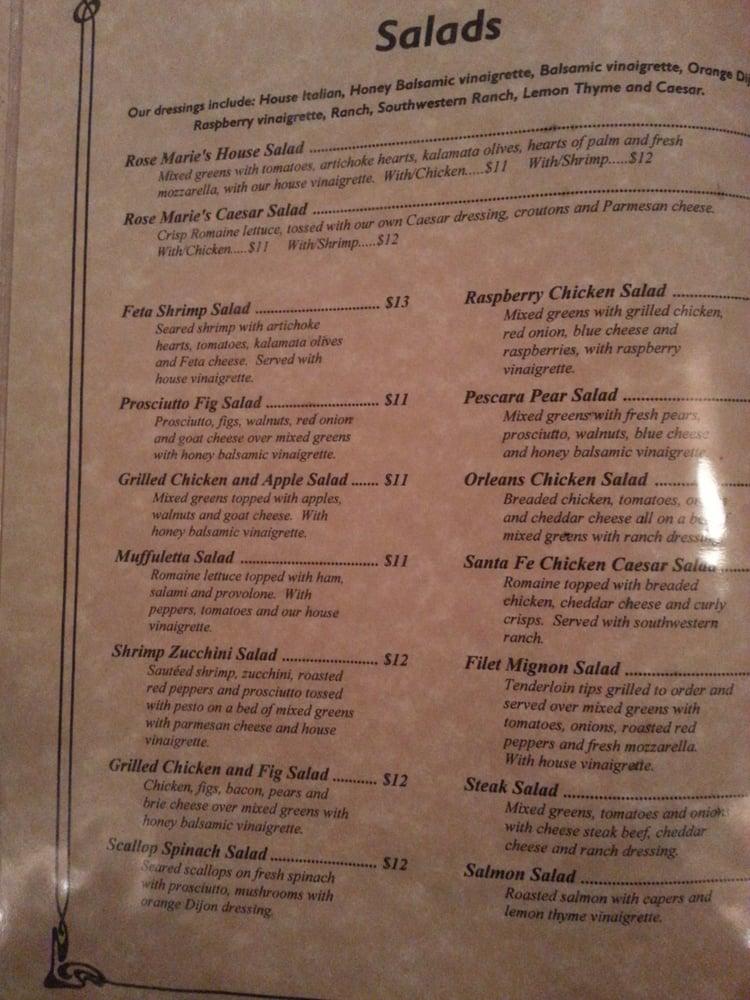 Menu at Rose Marie's restaurant, Bloomsburg