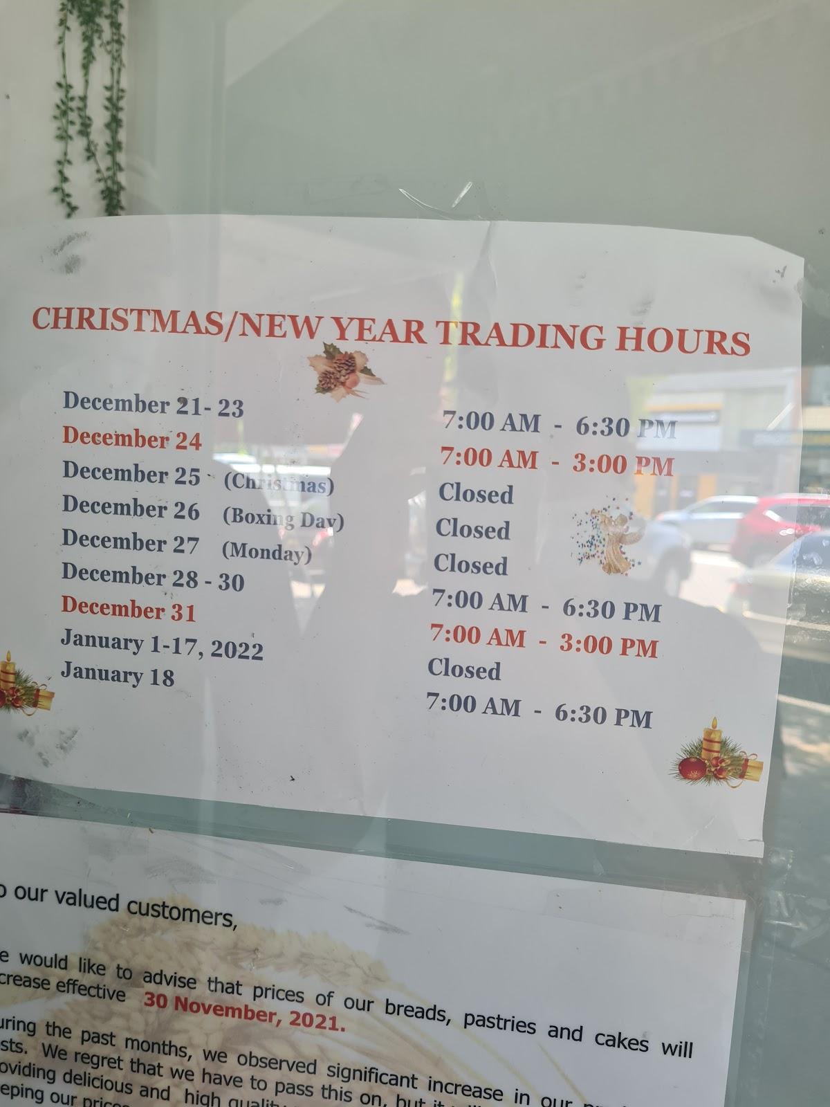 Menu at Starlight Bakery, Doonside