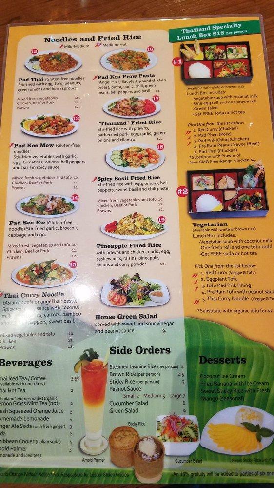 Menu at Thailand Restaurant Novato, Novato
