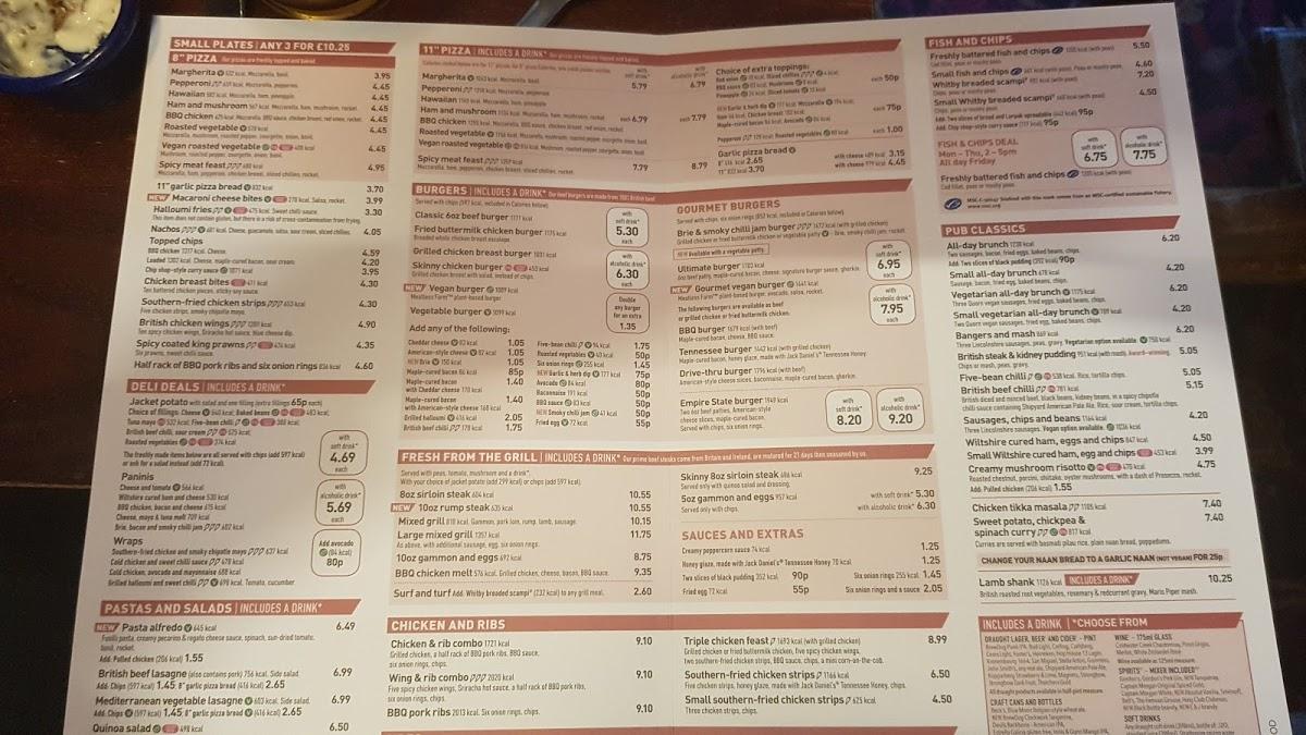 Menu at Wetherspoon pub & bar, Wellingborough
