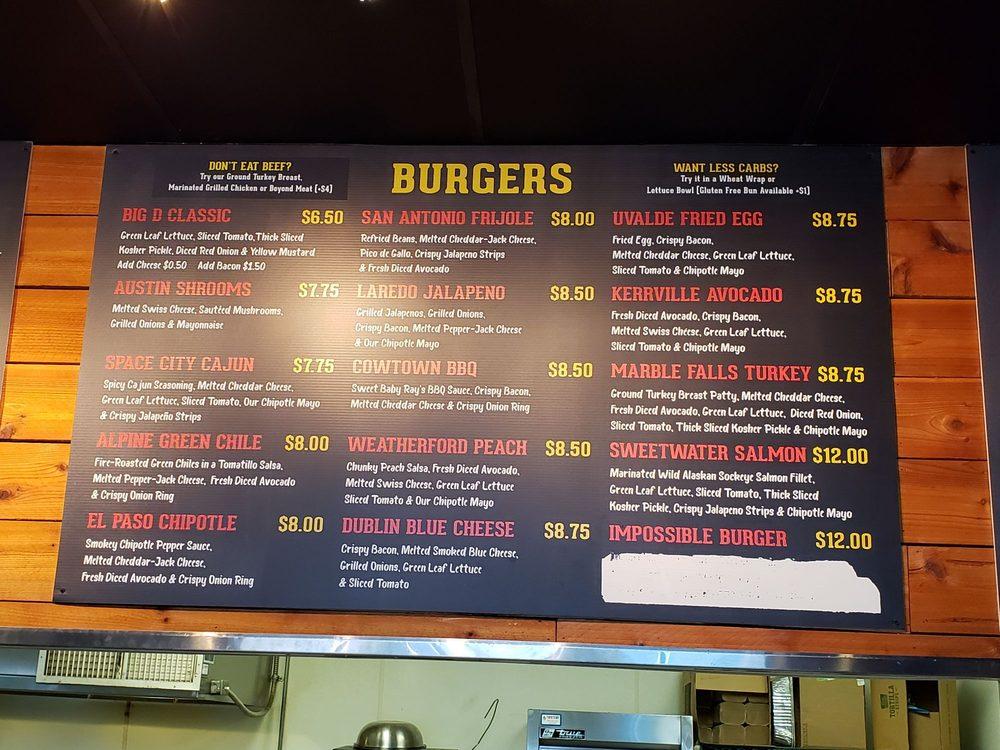 Menu at Big Burger restaurant, Hudson Oaks