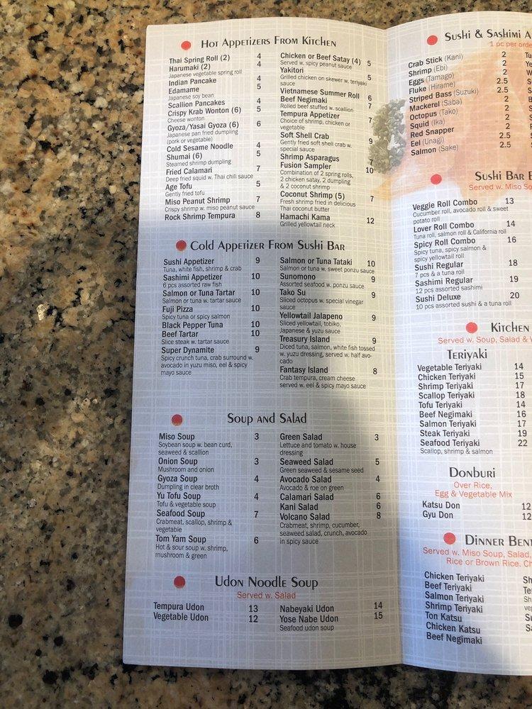 Menu at Fushimi Asian Fusion restaurant, Vestal