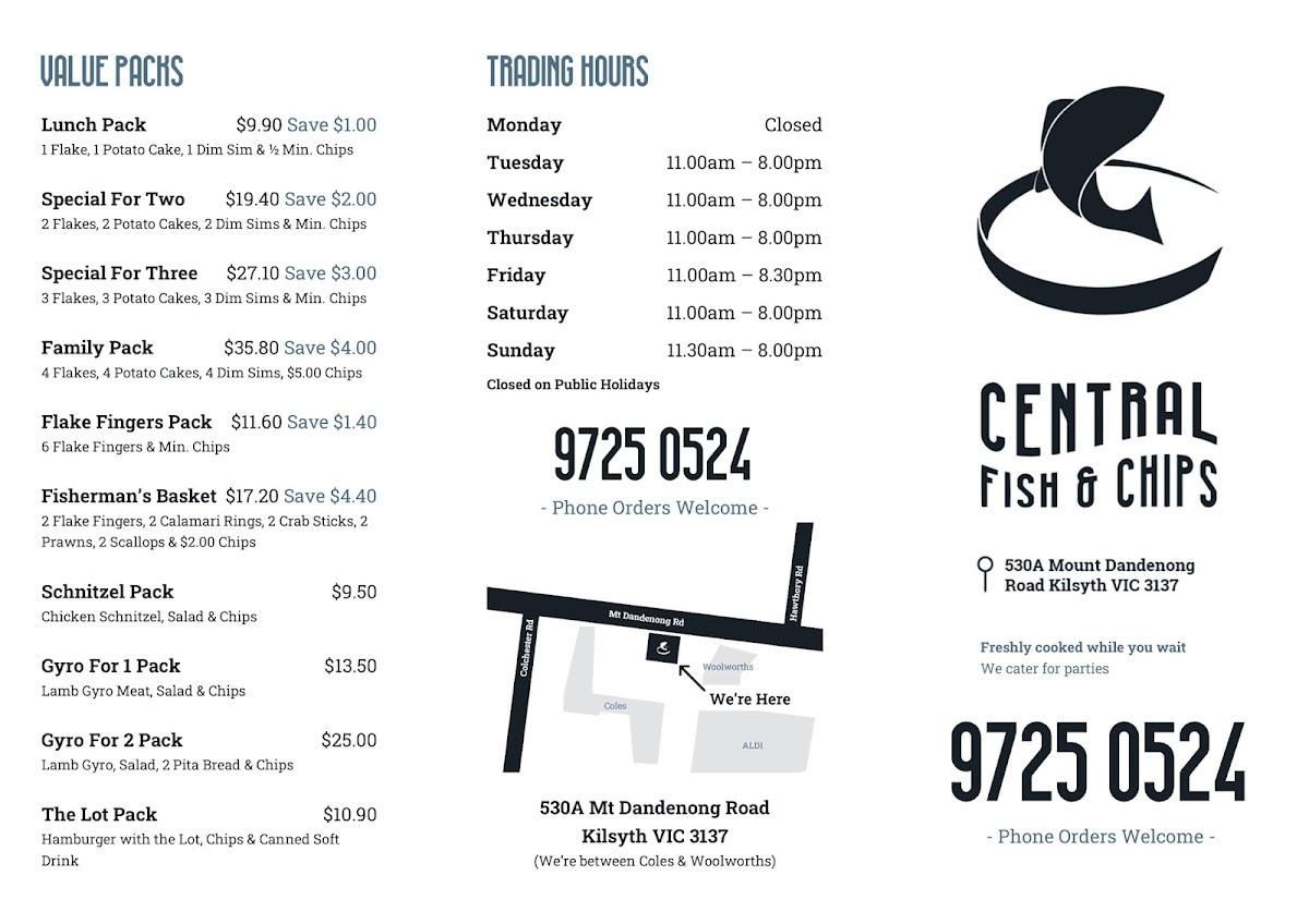 Central Fish & Chips in Kilsyth - Restaurant menu and reviews