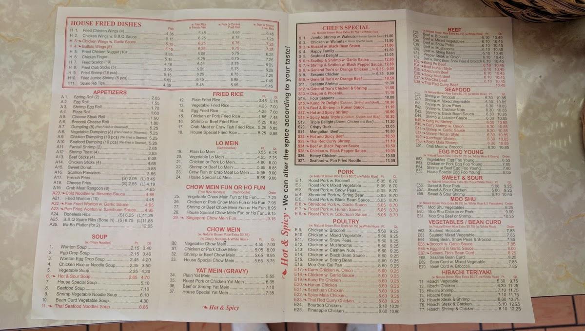 Menu at China Town Chinese Restaurant, Boothwyn