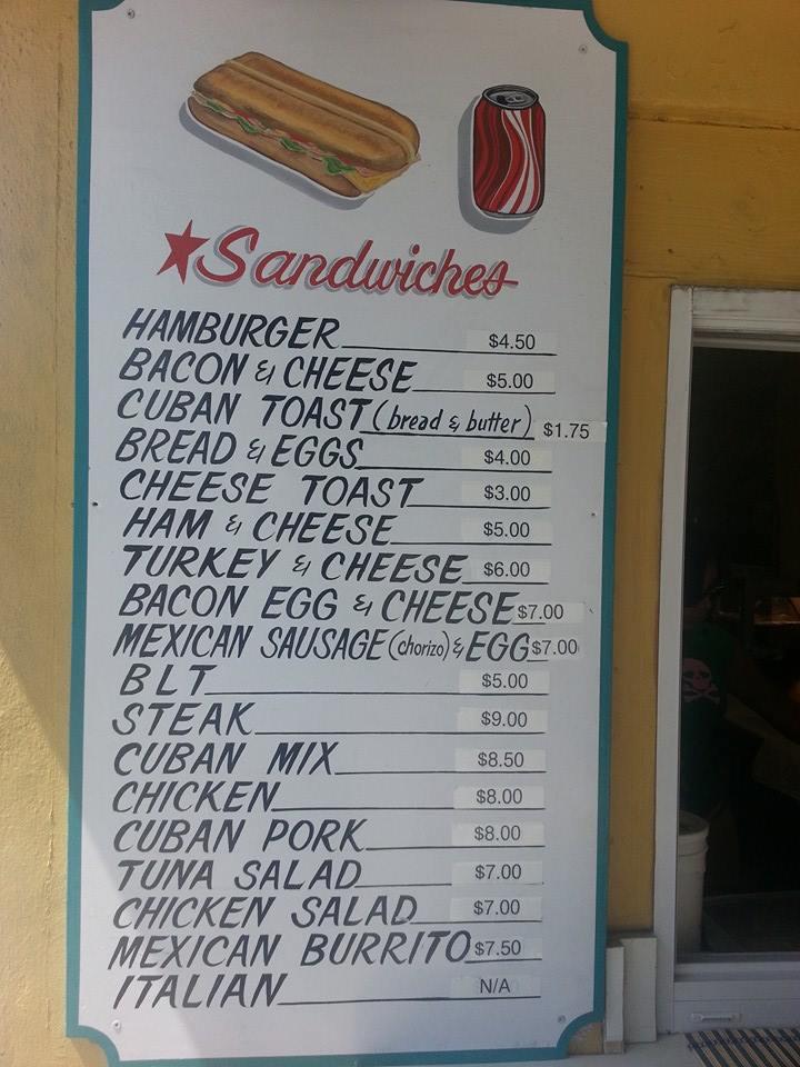 Menu at Corner Sandwich Shop cafe, Key West