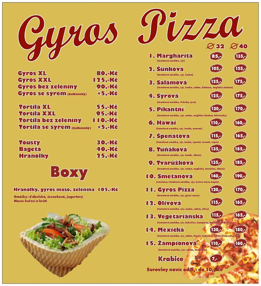 Menu at Gyros a Pizza u Kata restaurant, Planá