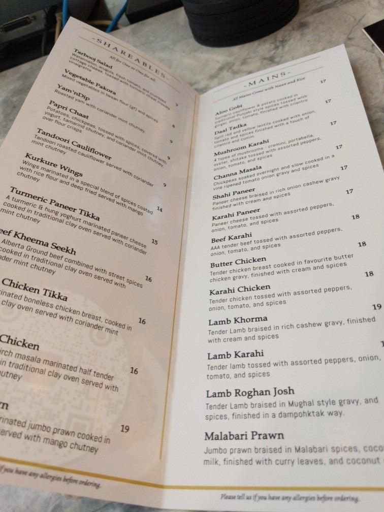 Menu at Indian Express YYC restaurant, Calgary