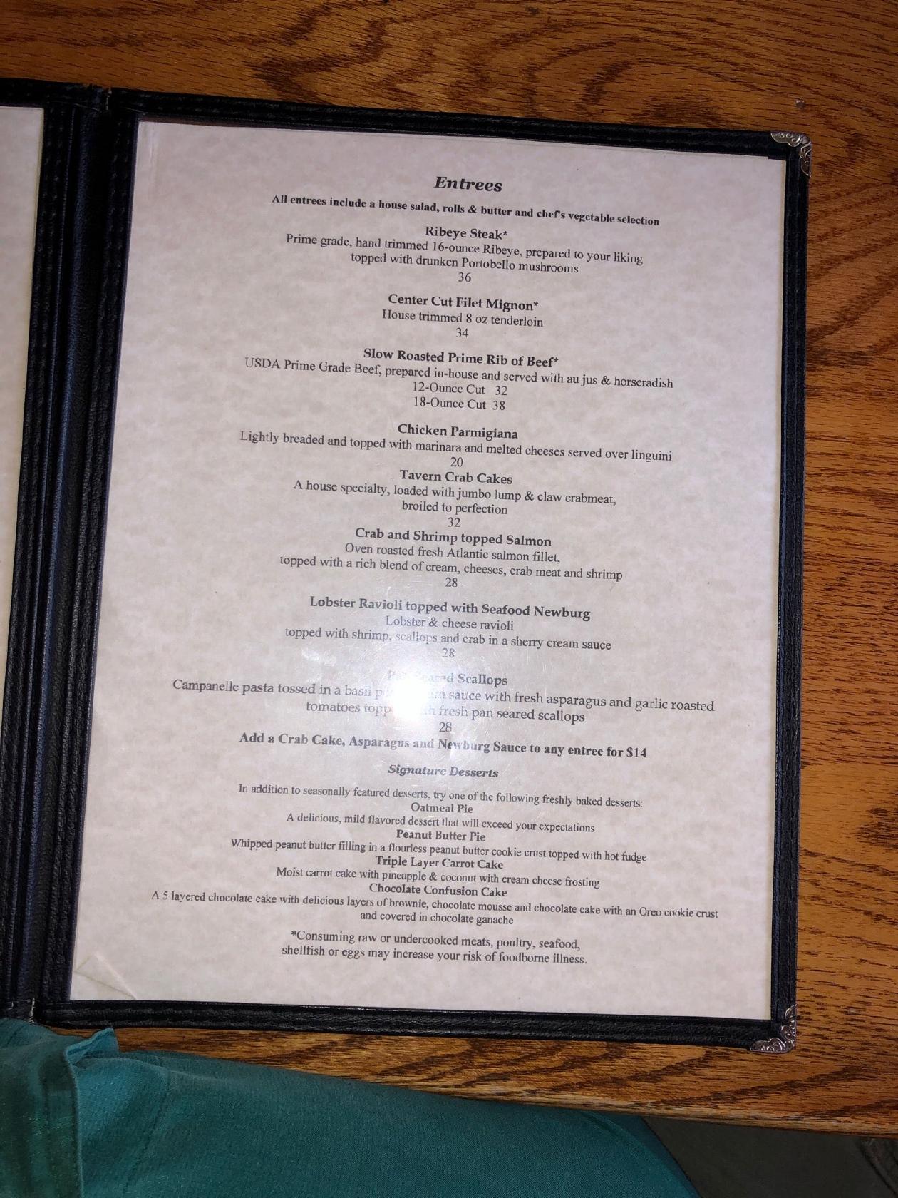 Menu at Jean Bonnet Tavern restaurant, USA