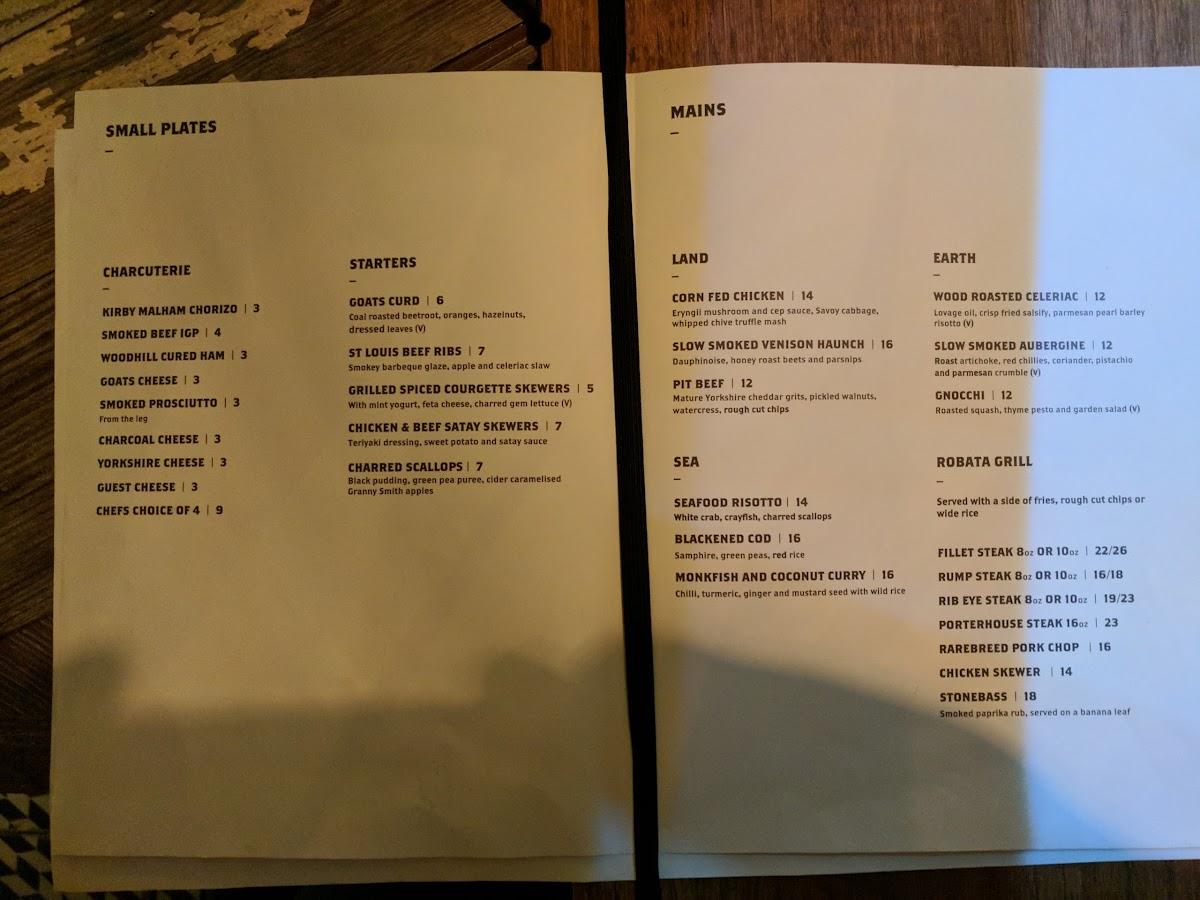 Menu at Robatary restaurant, Wakefield