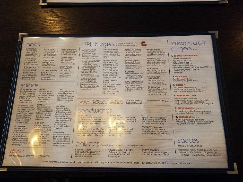 Menu at Tru Burger Co. pub & bar, Phoenix, N Central Ave
