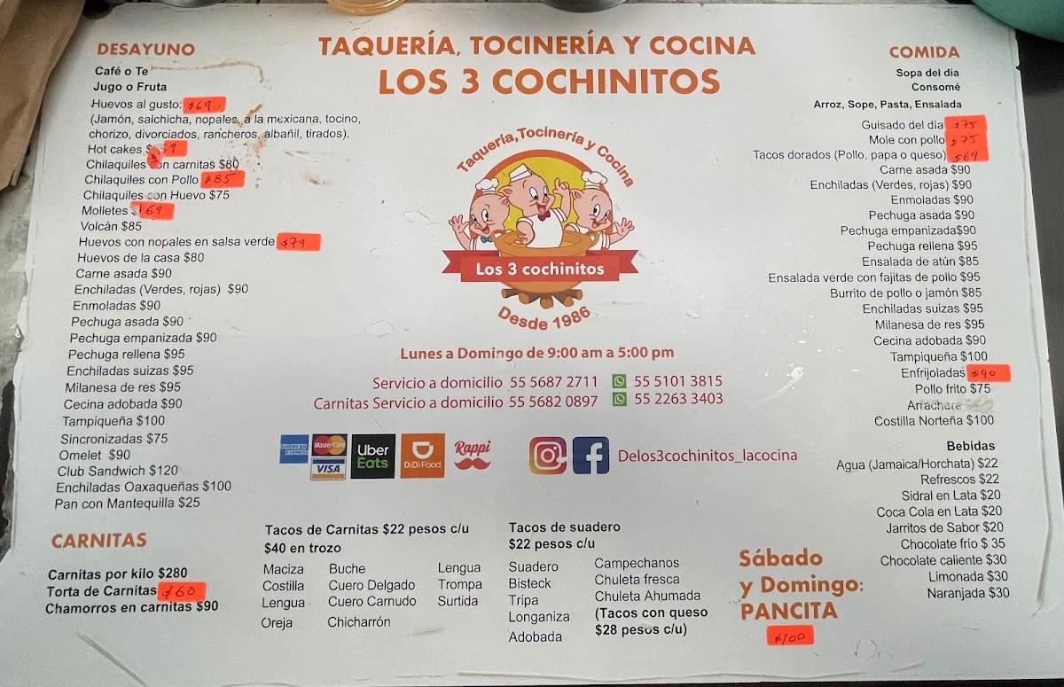 Carta del restaurante 3/C Los 3 Cochinitos Taqueria Y Cocina, Ciudad ...