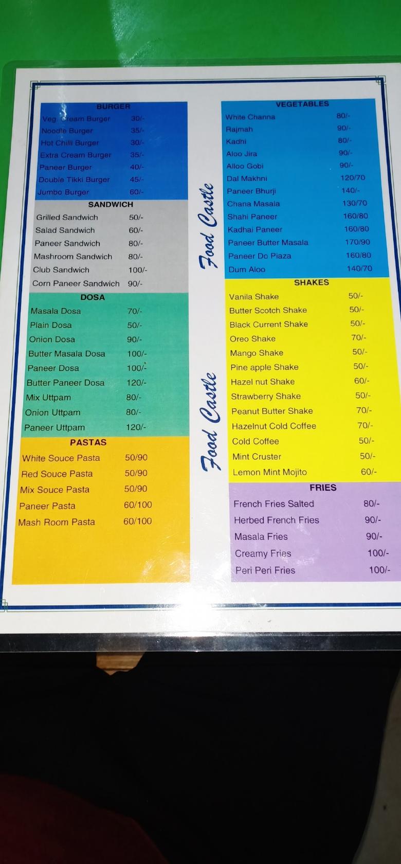 Menu at Food Castle, Kharar