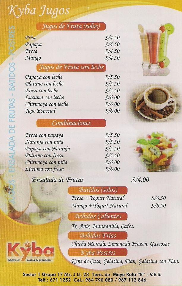 Carta del pub y bar Jugueria "Kyba", Comas