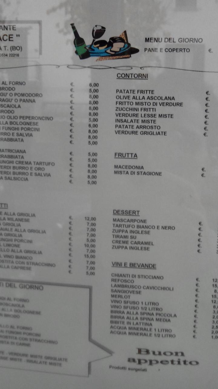 Speisekarte von La Pace restaurant, Porretta Terme