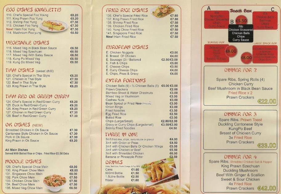 Menu at Newtown City Chinese Take Away restaurant, Newtown Cunningham ...