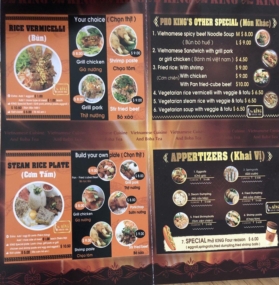 Menu at Pho King restaurant, Abilene