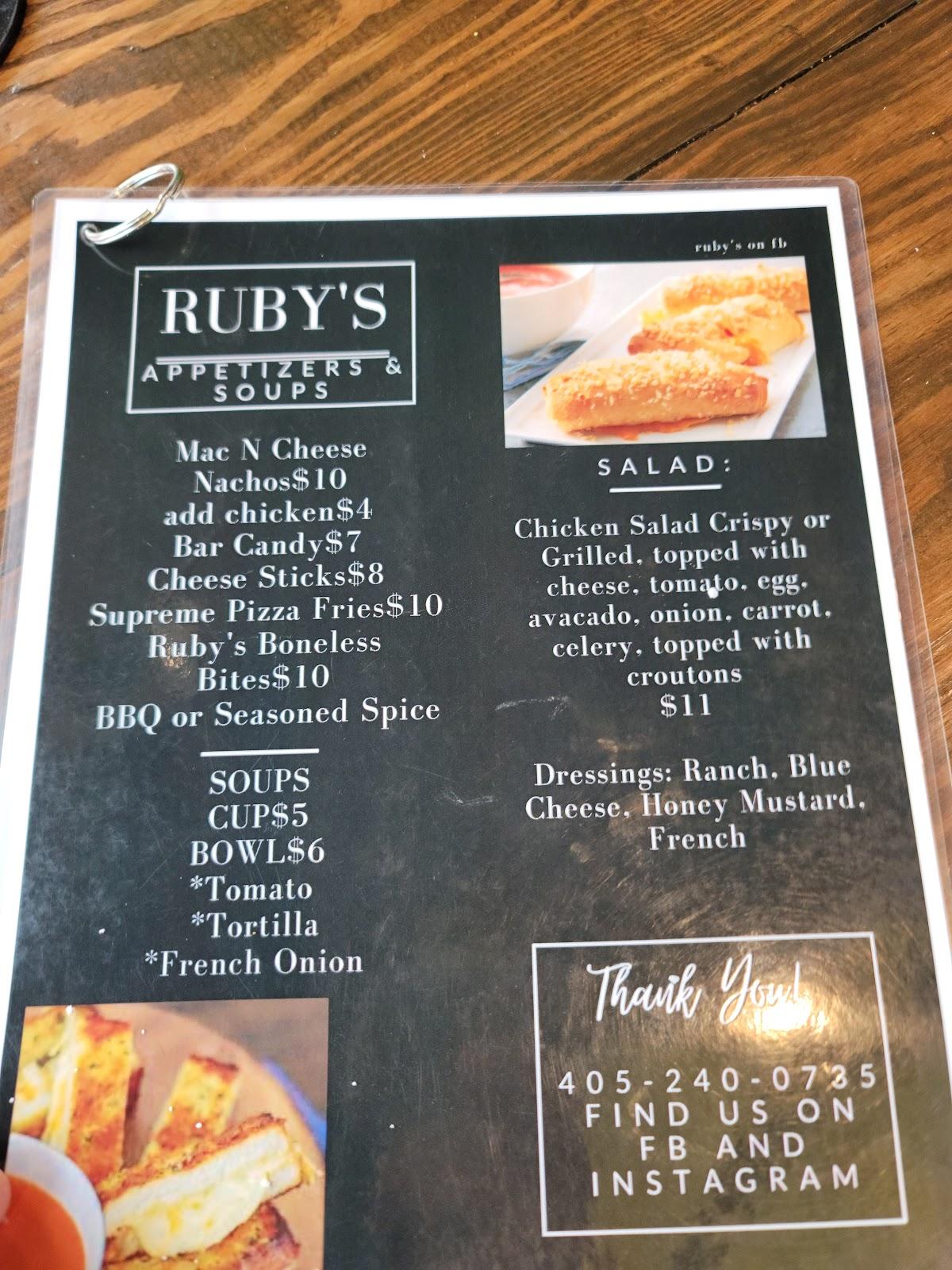 Menu at Ruby’s restaurant, Stroud