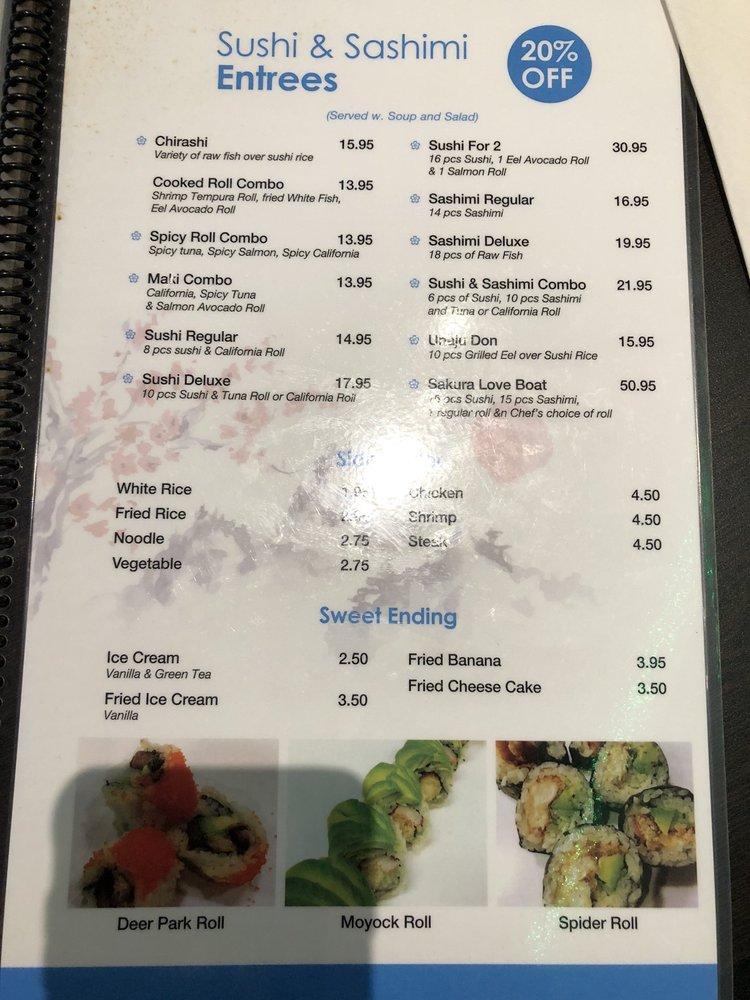 Menu at Sakura restaurant, Moyock