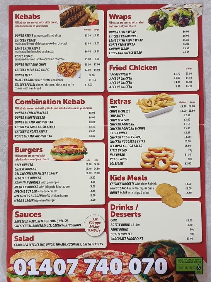 Menu at The Valley pub & bar, Valley