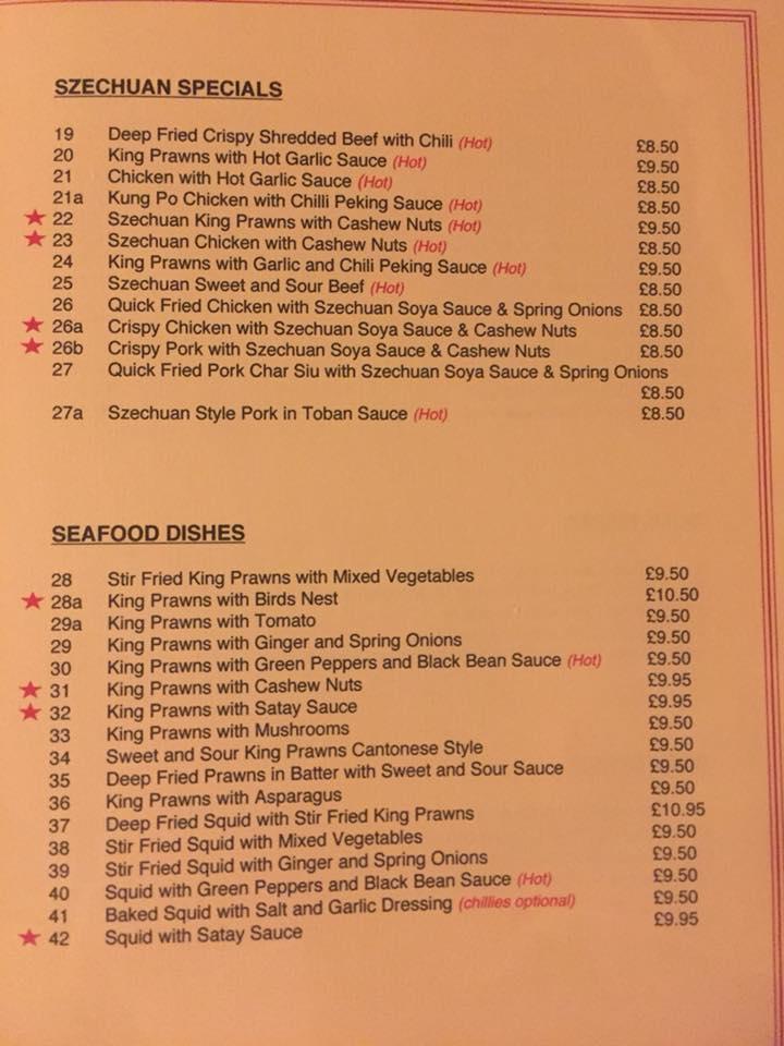Menu at The Water Margin restaurant, Witney