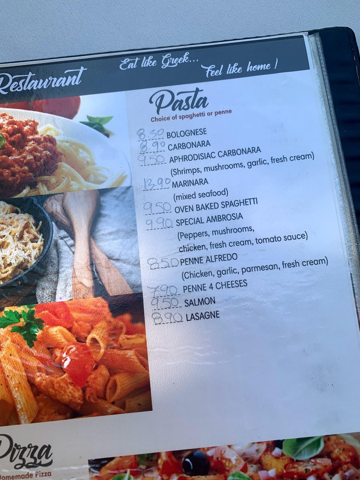 Menu at Ambrosia, Kalamaki, Kalamaki Main Rd