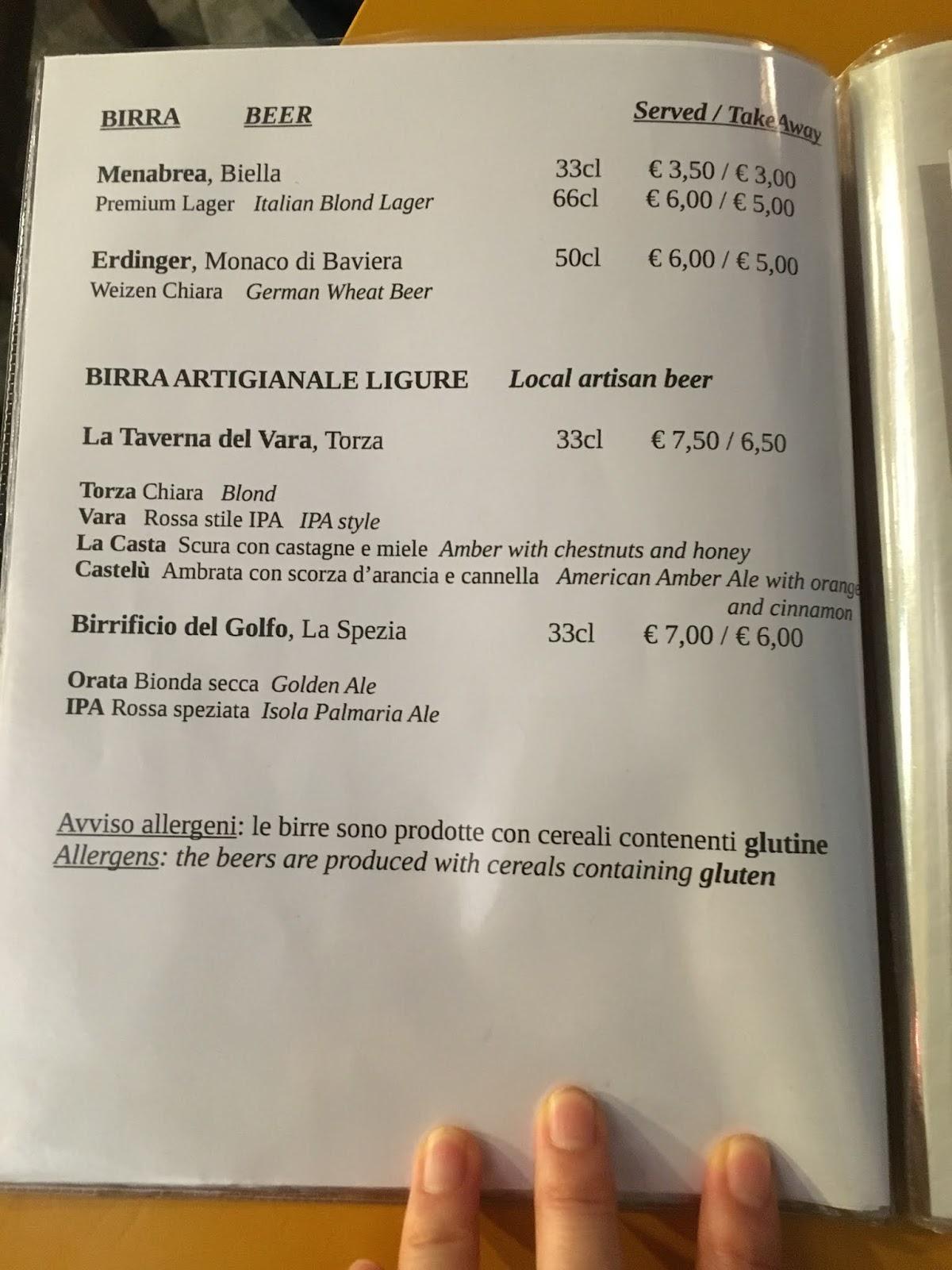 Menu at Cappun Magru pub & bar, Manarola, Via Riccobaldi
