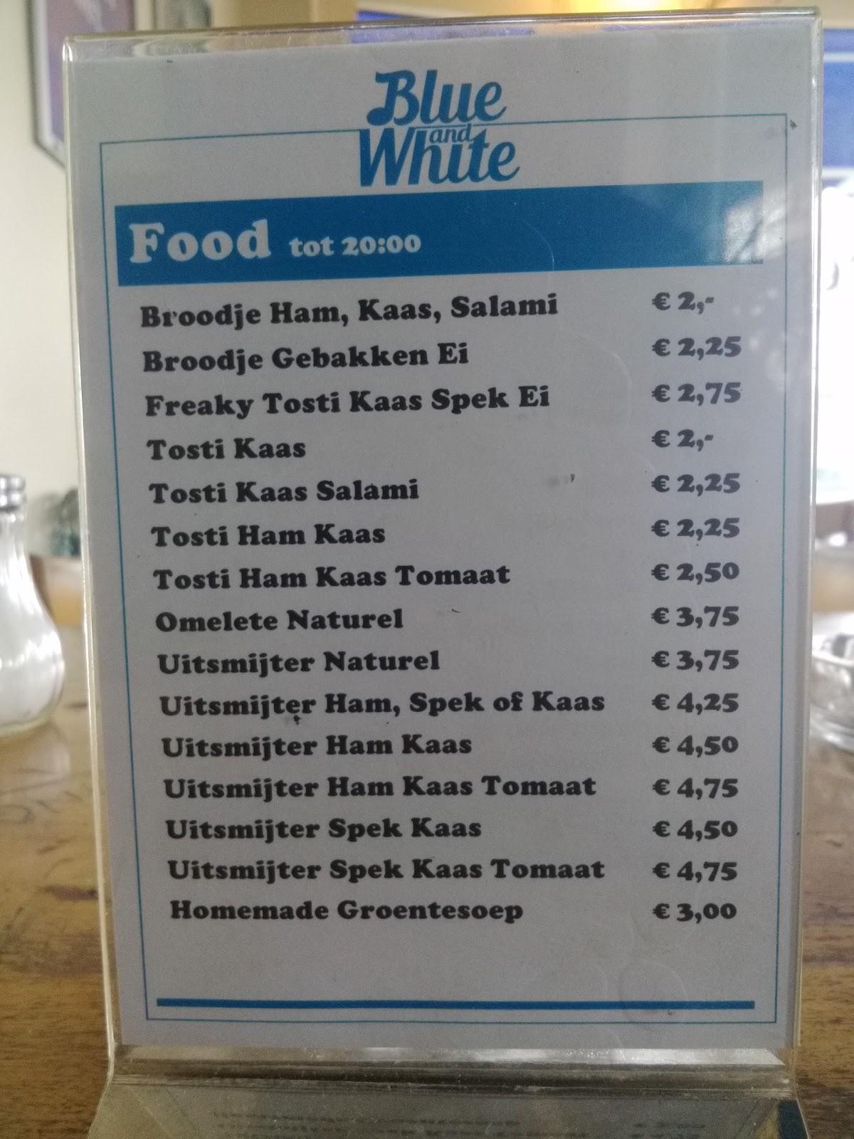 Speisekarte von Coffeeshop Blue & White, Den Haag