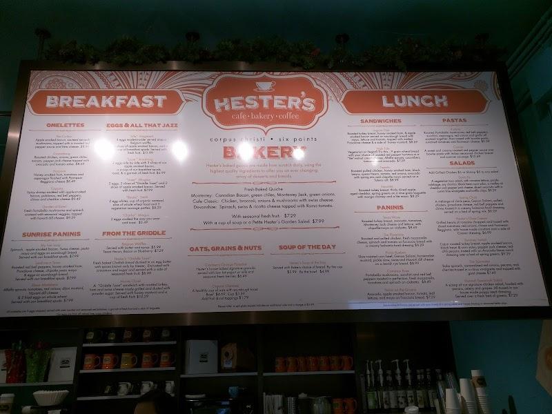 Menu at Hester's Cafe Six Points, Corpus Christi, S Alameda St