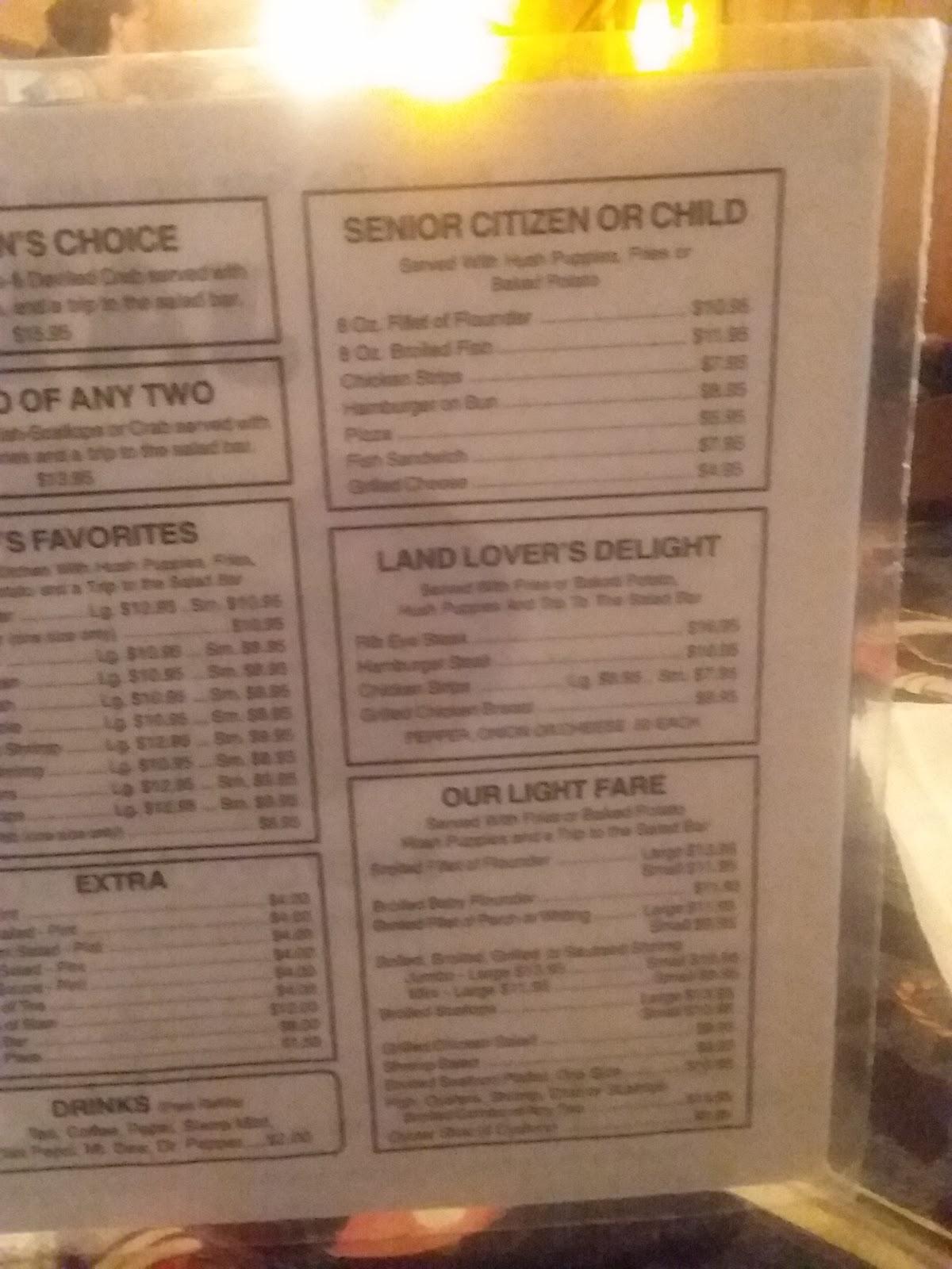 Menu at Jay's Seafood Restaurant, Albemarle