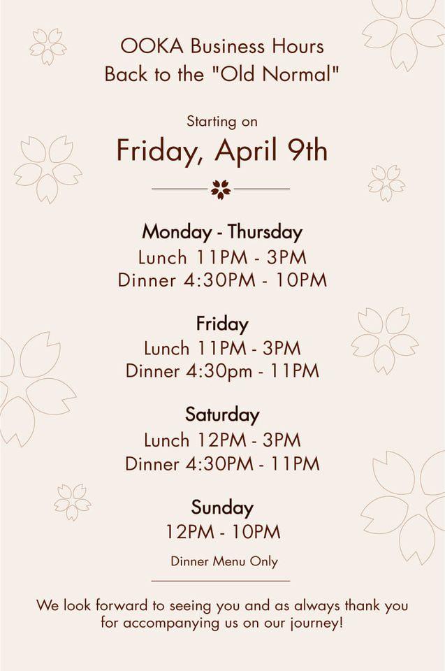 Menu at Ooka sushi.hibachi steak house restaurant, Willow Grove