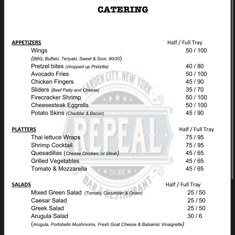 Menu at Repeal Bar & Restaurant, Garden City