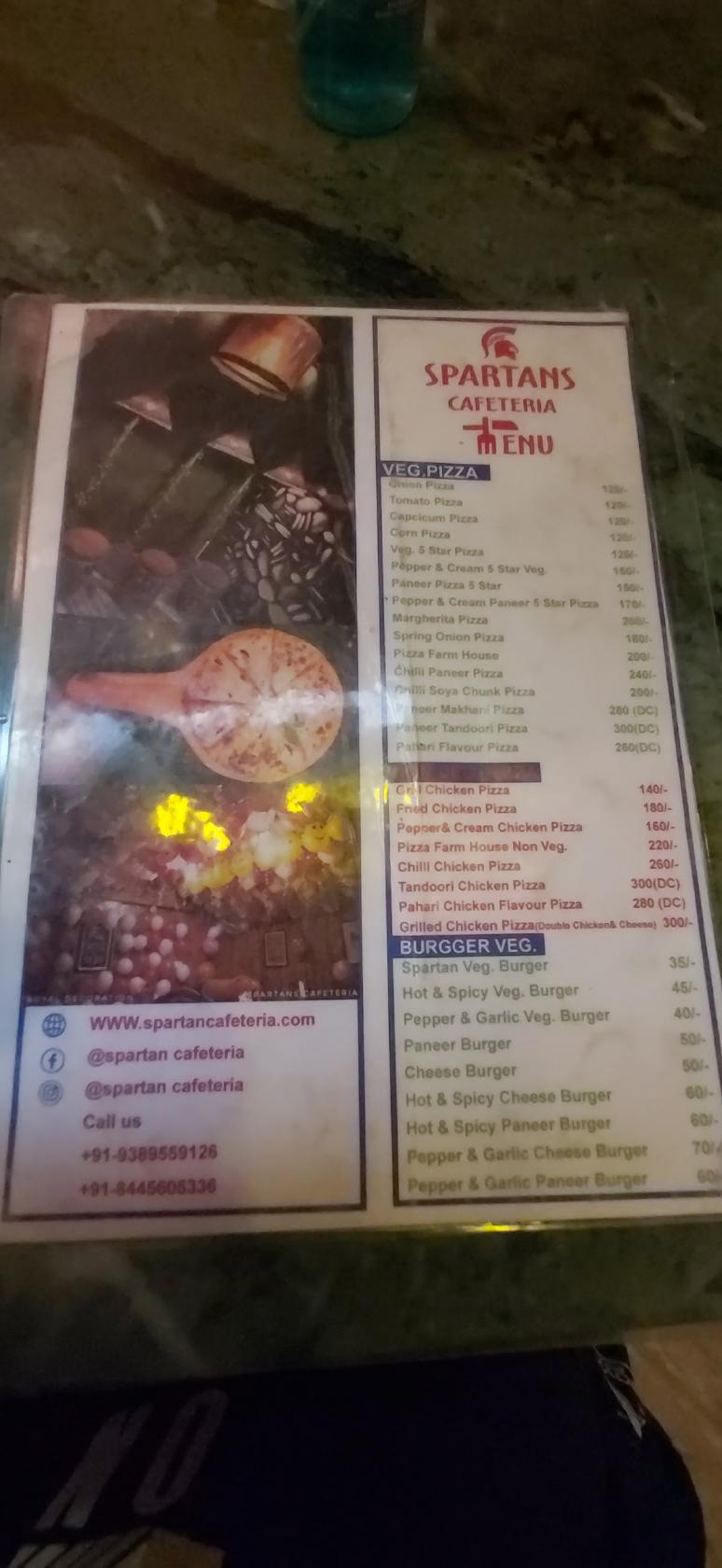 Menu at Spartans Cafeteria, India, Goula road