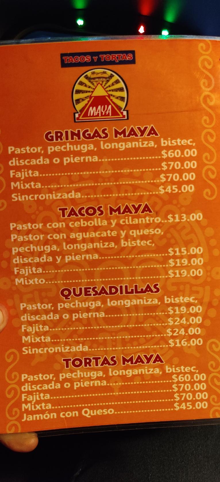 Carta del restaurante Tacos y Tortas Maya Ave. del Niño, Matamoros
